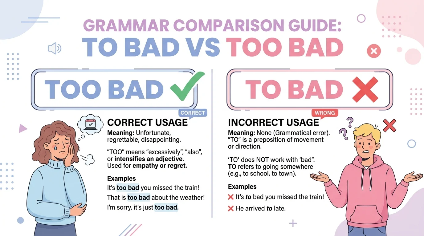 To Bad or Too Bad: Which One Is Correct? (Meaning, Examples, and Easy Tips)